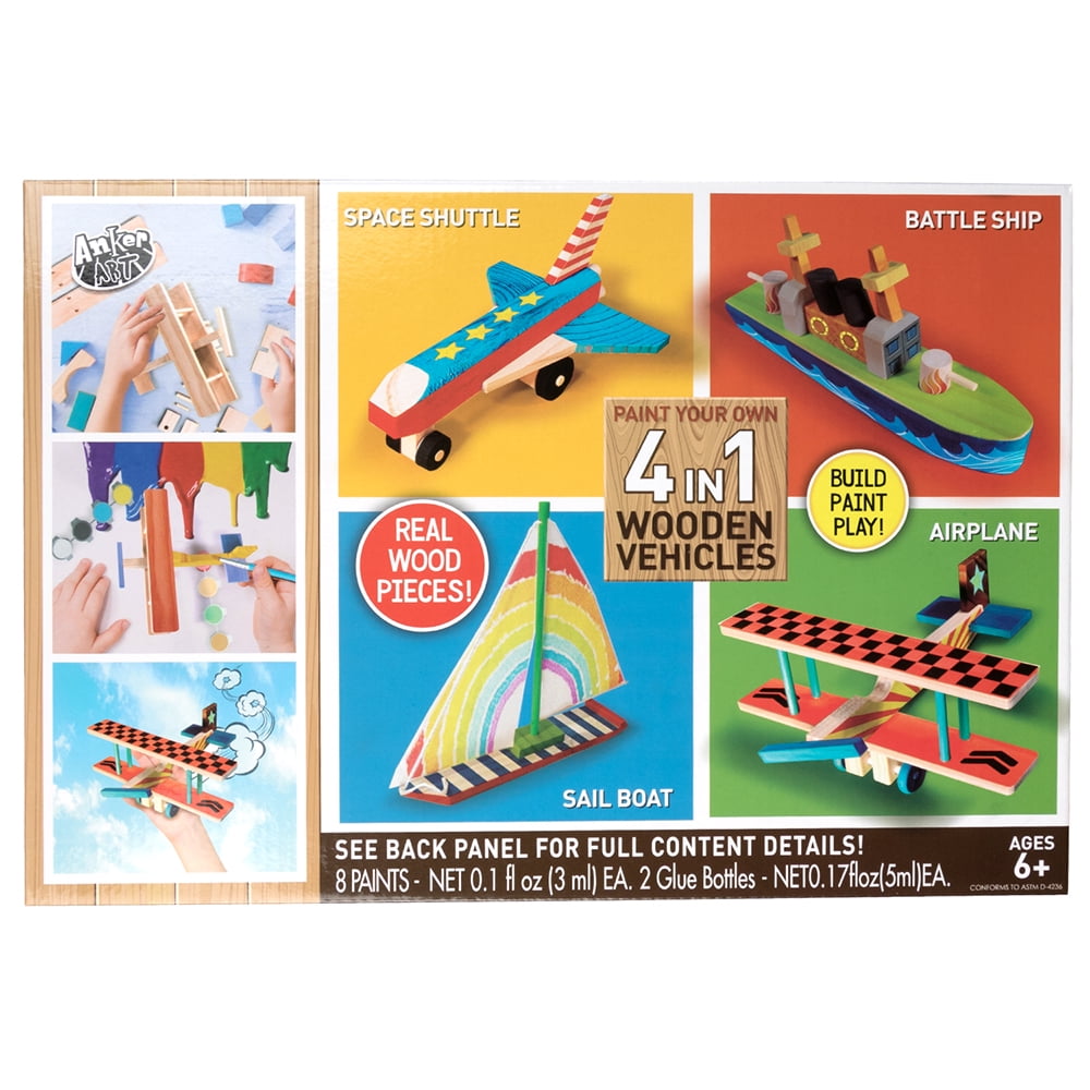 JAM Wooden Vehicles Playsets Art & Craft Kit (74 Pieces) - Walmart.com