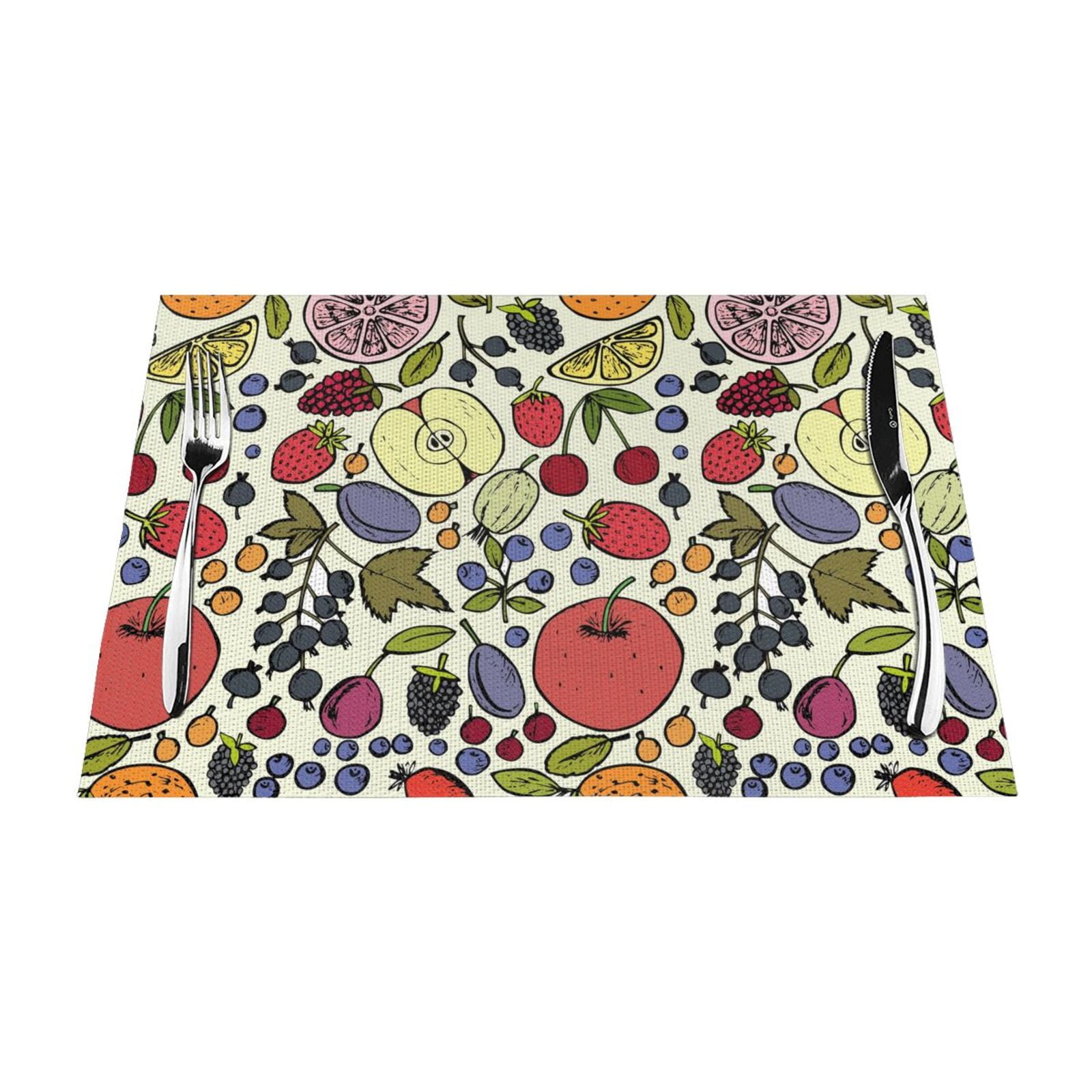 XMXT 6 Pcs Woven Placemats, Fruit Berry Graffiti Stain Resistant Anti ...