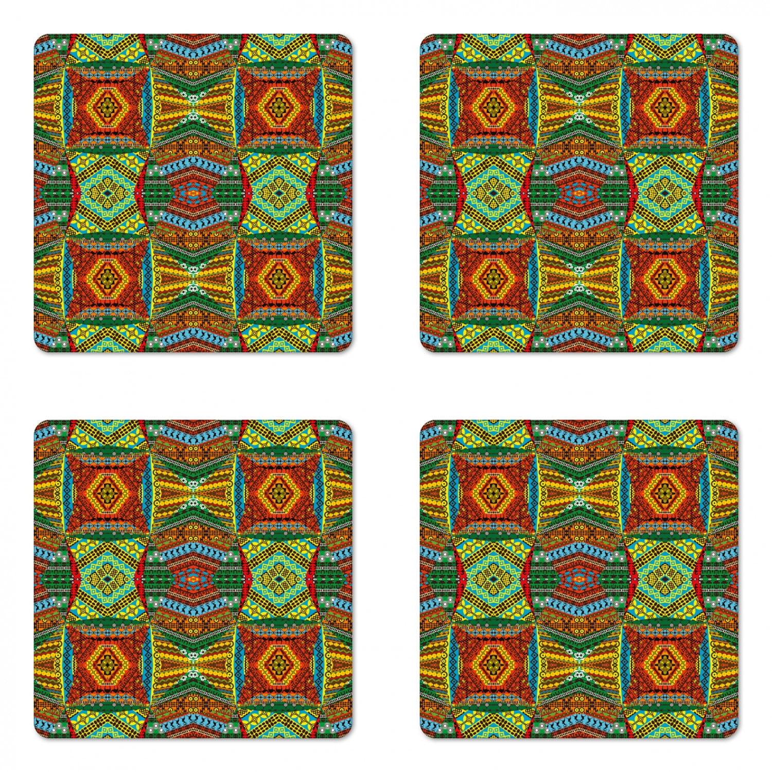 African Coaster Set of 4, Collage of Native Motifs Art Traditional Old ...