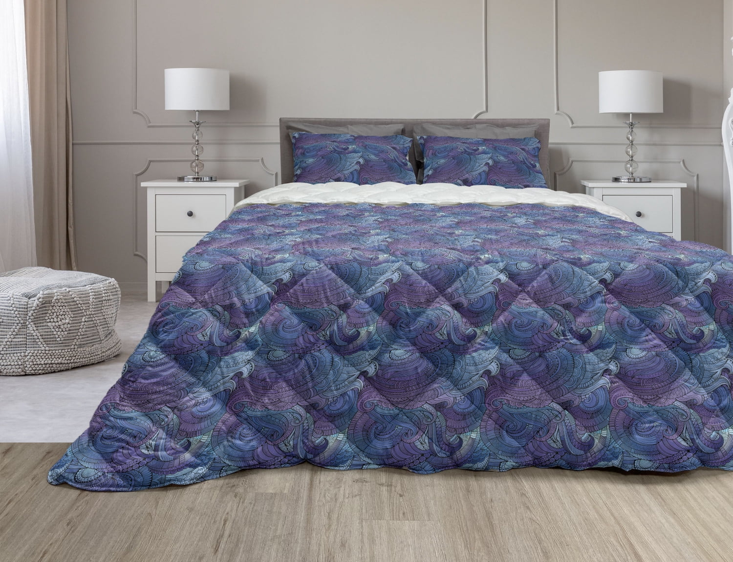 Abstract Comforter & Sham Bedding Set, Ocean Inspired Graphic Paisley ...