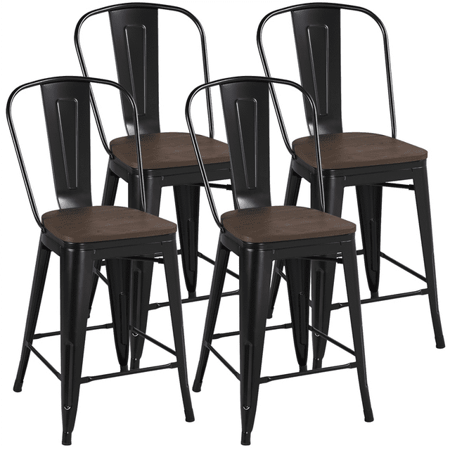 Yaheetech Pack of 4 Industrial Metal Dining Chairs, Black - Walmart.com