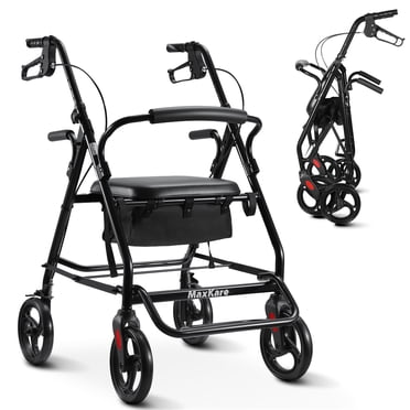 Equate Rolling Walker for Seniors, Rollator with Seat and Wheels, Black ...