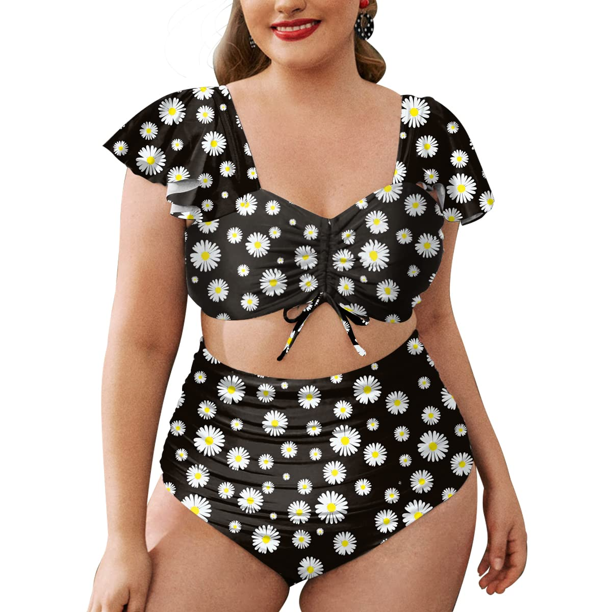 Womens Plus Size High Waisted Bikini Set Tummy Control Two Piece