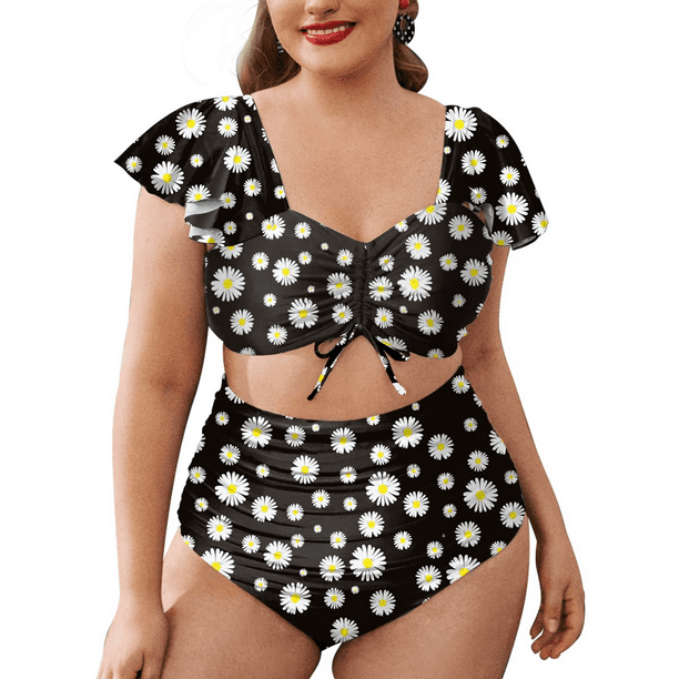 Womens Plus Size High Waisted Bikini Set Tummy Control Two Piece