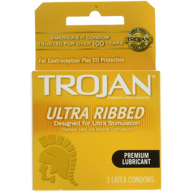 Trojan Stimulations Ultra Ribbed Lubricated Condom Latex, 3 Count (Pack ...