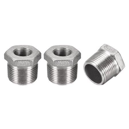 Uxcell 3/4 PT Male to 3/8 PT Female 304 Stainless Steel Pipe Fitting Reducing Hex Bushing 3 Pack ...