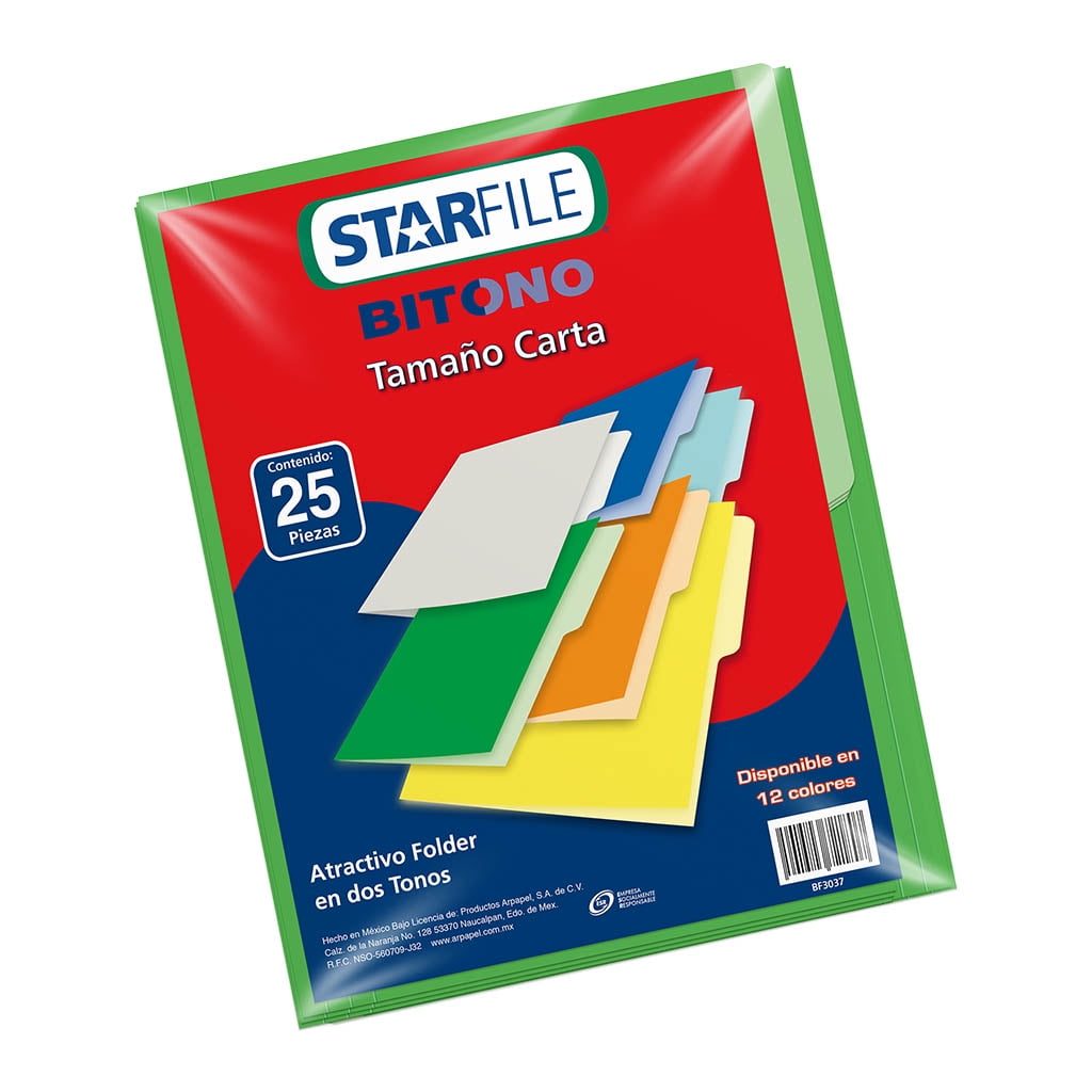 Folder STARFILE Bitono Tamaño Carta Color Verde 25 Piezas | Bodega ...