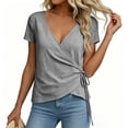 Aezemi Women Wrap Tie Shirts V Neck Side Drawstring Soft Short Sleeve ...