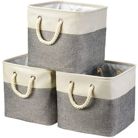 3 Pack Folding Storage Containers Fabric Organizer Basket Bucket with ...