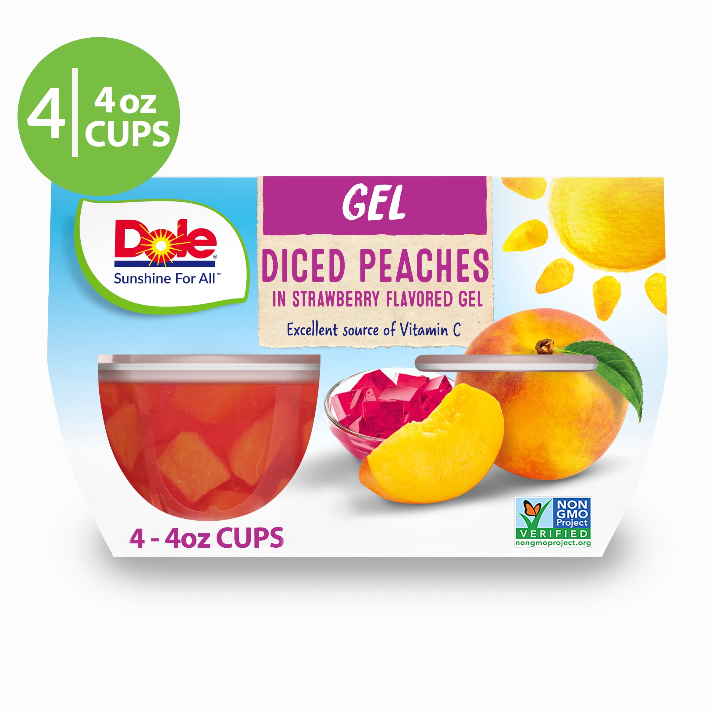  4 Cups Dole Fruit Bowls Diced Peaches In Strawberry Gel 4 3 Oz