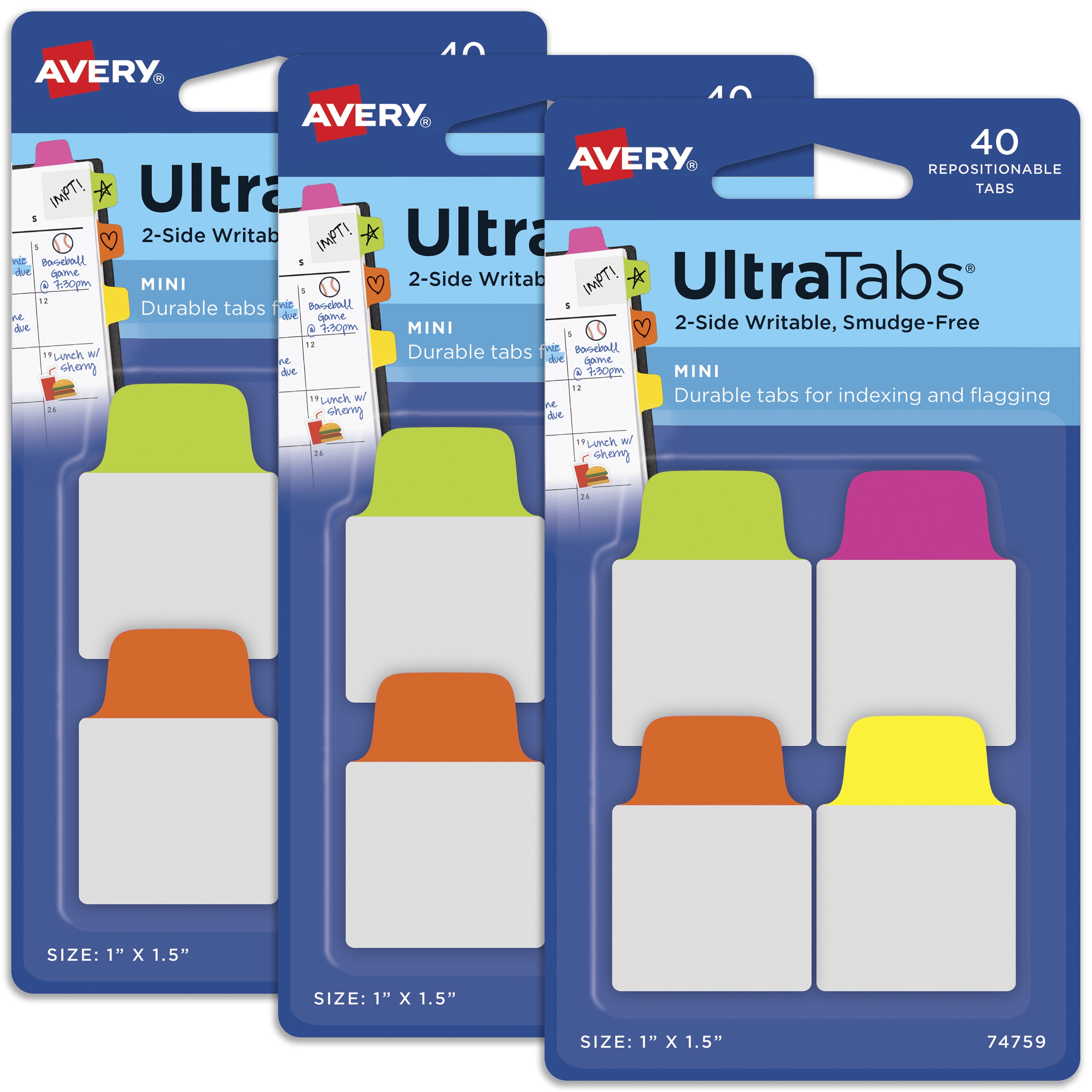 Avery Mini Ultra Tabs, 1" x 1.5", 2-Side Writable, Assorted Neon Colors ...