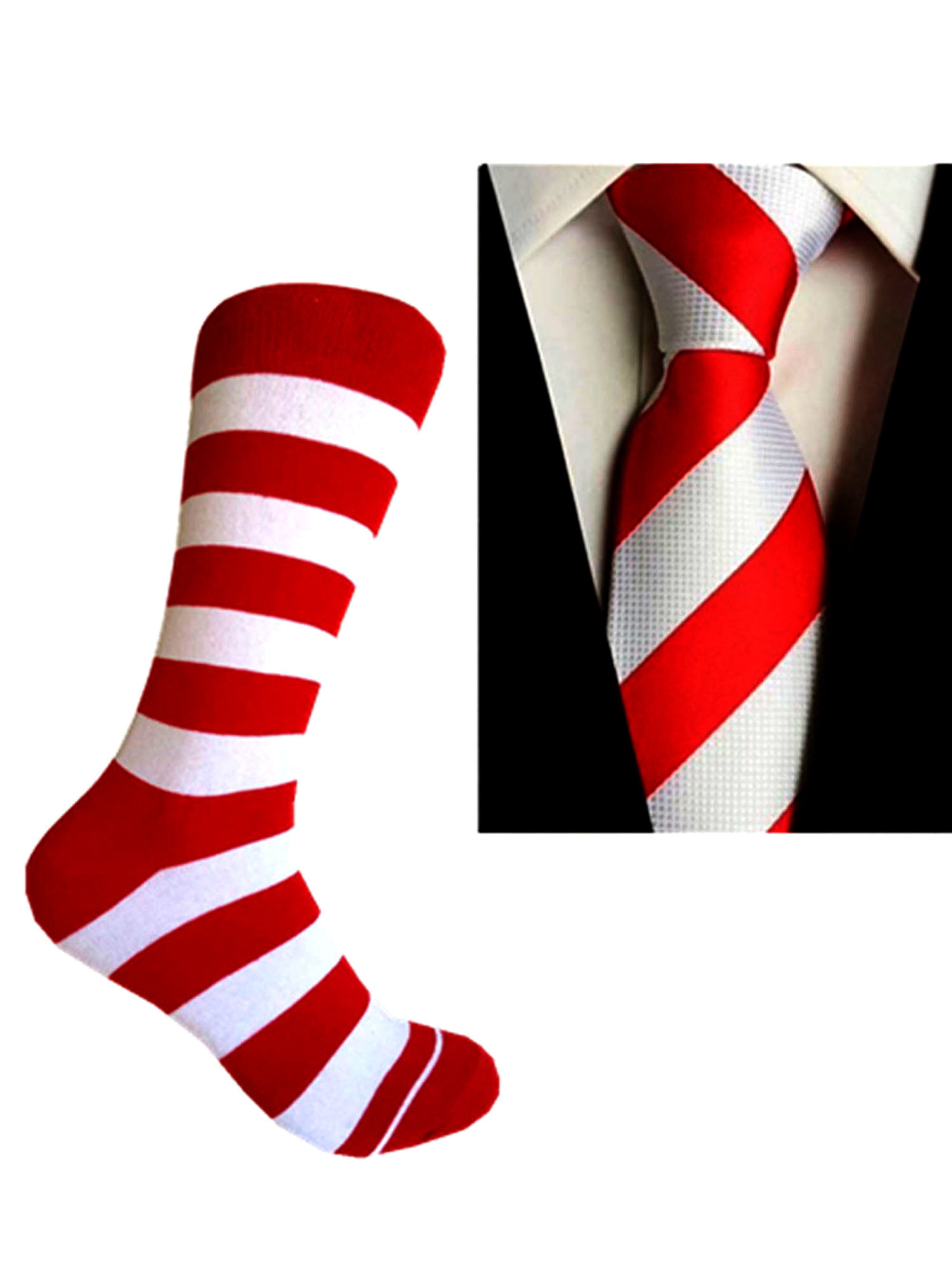 Men's Red with White Stripes Dress Socks and Necktie Set for Wedding ...