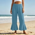 Summer Pants for Women Flared Hem Casual Pants with High Waist Elastic ...