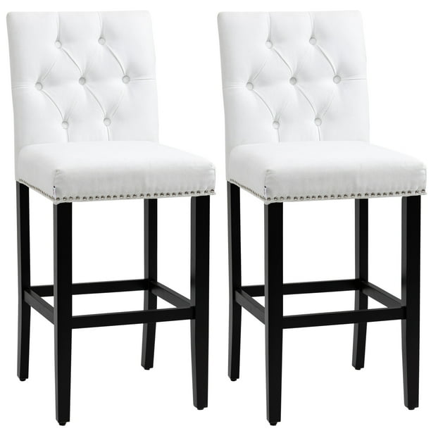 HOMCOM Modern Bar Stools Set of 2, Upholstered Counter Height Barstools ...
