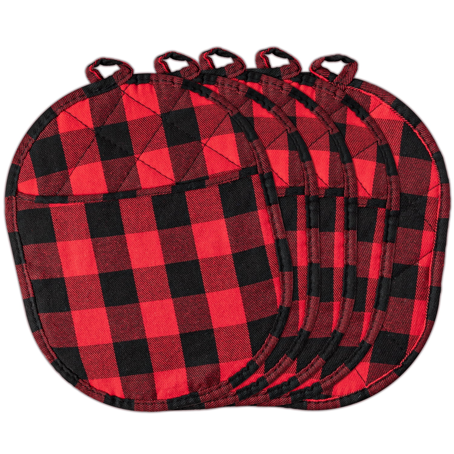 GROBRO7 5Pcs Pot Holder with Pockets Black and Red Cotton Plaid Oval ...