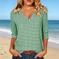 ATOYSOY Womens Classic Checked Plaid V Neck Blouse 3/4 Sleeve ...