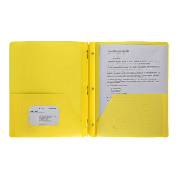 ZTTD 2 Pocket Folders with Prongs (1 Pack, Yellow), Paper Folders with ...