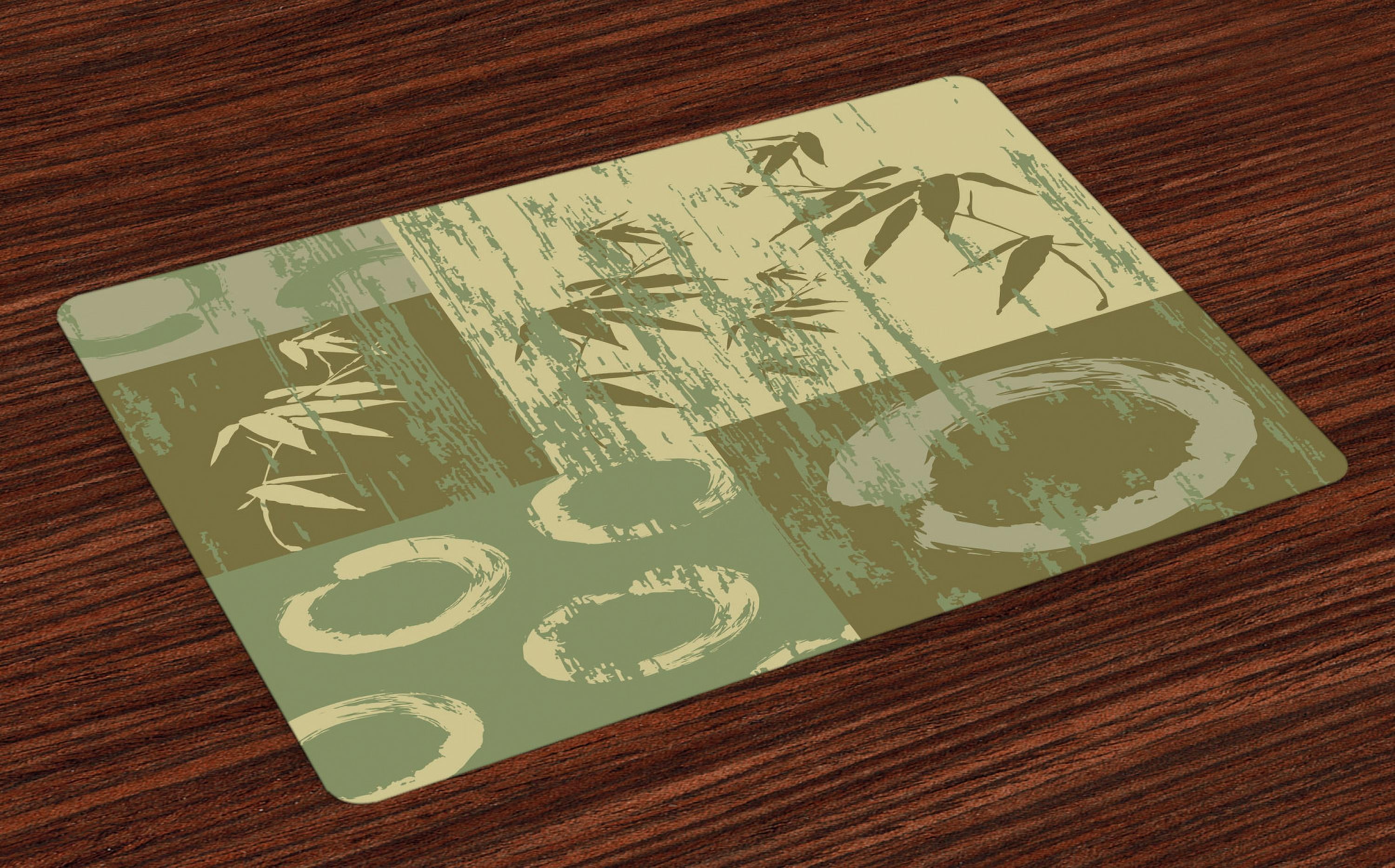 Bamboo Placemats Set of 4 Zen Circle and Bamboo Silhouette over Vintage ...