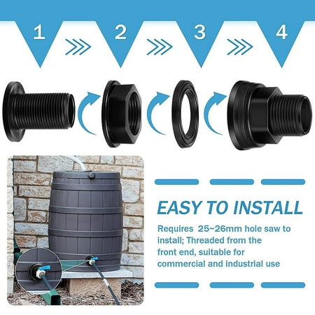 Pvc Bulkhead Fitting Double Threaded Bulkhead Water Tank Connector,3/4 ...