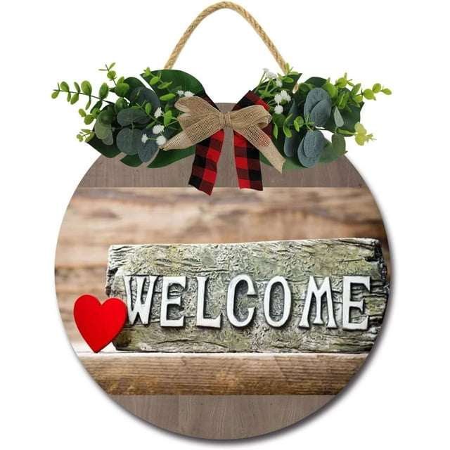 Eveokoki 12" Round Wood Welcome Sign Front Door Decoration for Home ...