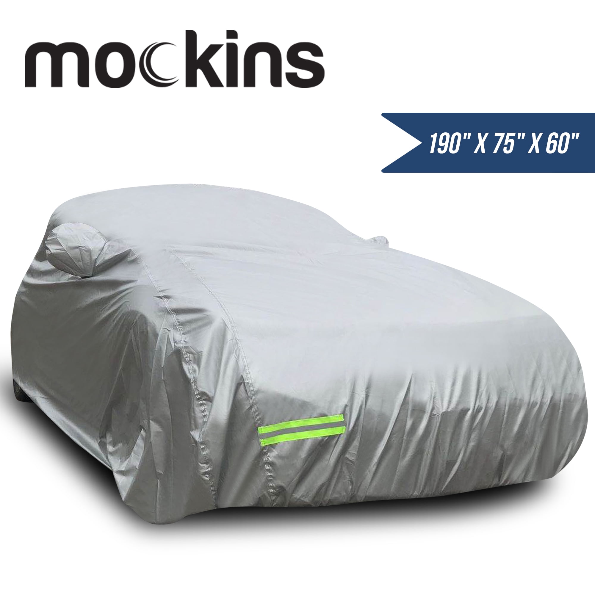 Mockins 190" x 75" x 60" Heavy Duty 190T Silver Polyester Car Cover ...