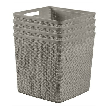 Curver Jute "Smedium" Basket, Resin Plastic Storage Bin, Warm Grey, 4 ...