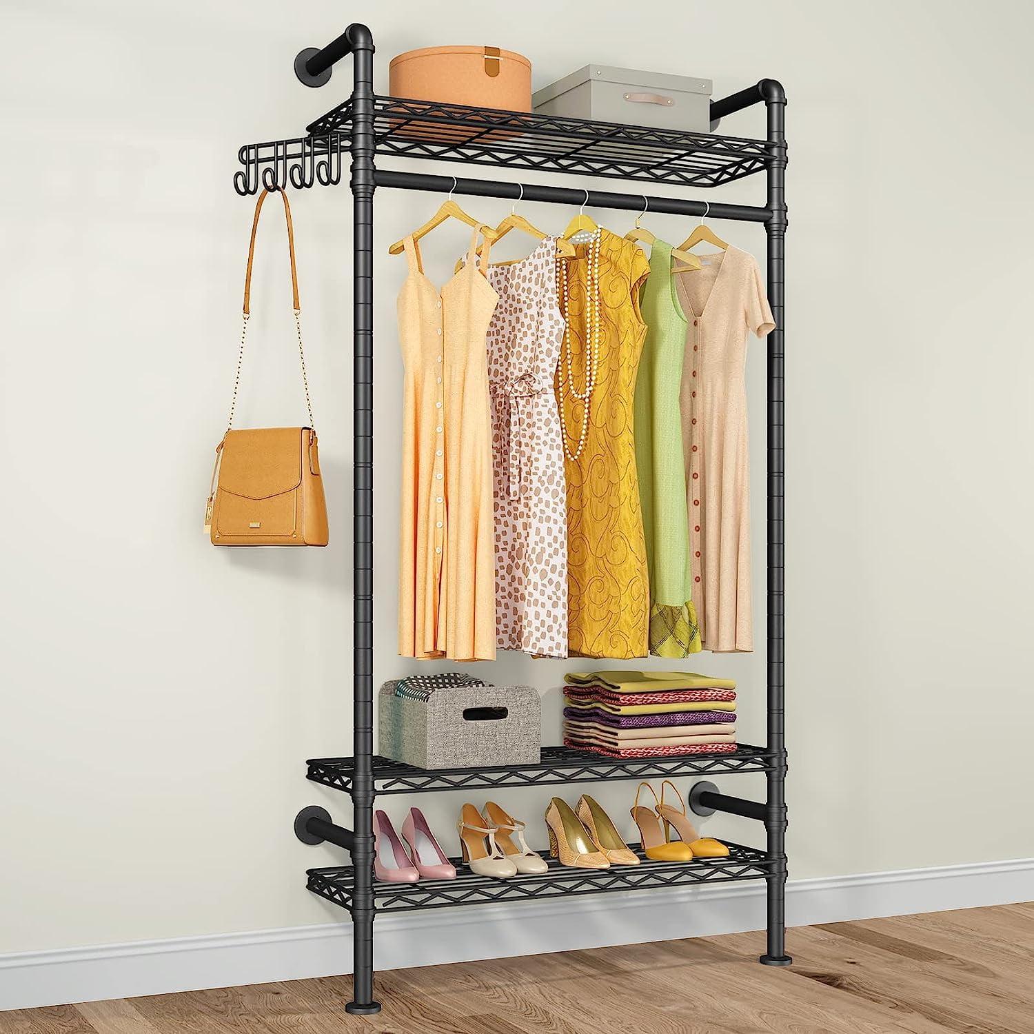 F1 Pipe Clothes Rack Wall Mount Heavy Duty Closet Organizer System ...