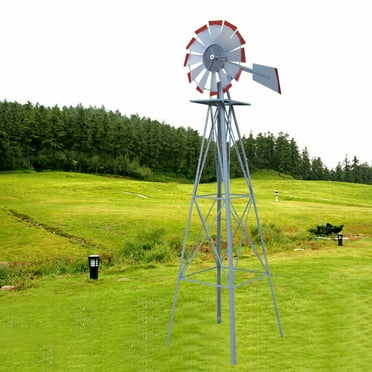 8ft Large Galvanized Windmill, Metal Yard Garden Decor for Outdoors ...