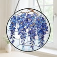 Blue Wisteria Stained Glass Style Window Suncatcher, Round Botanical ...