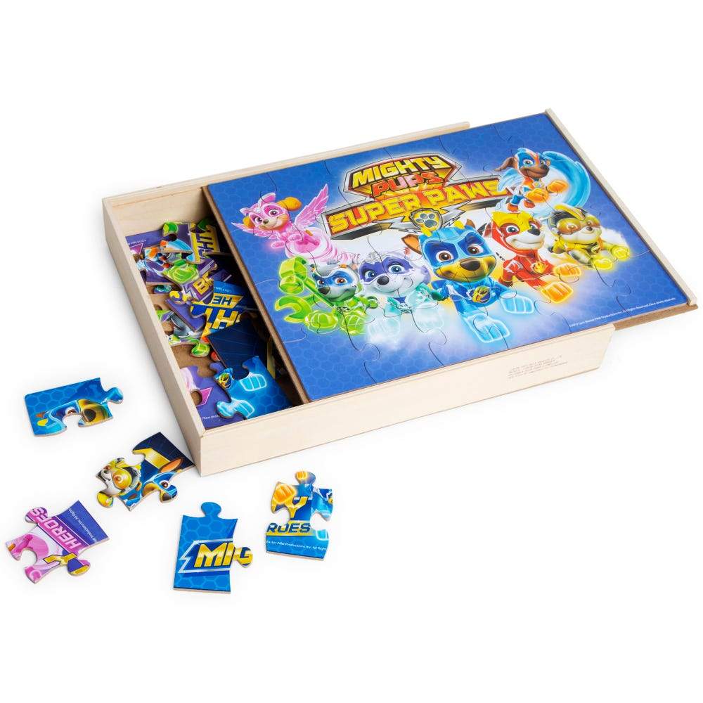 Paw Patrol Mighty Pups Super Paws 5 Wooden Puzzles and Box Set for Ages ...