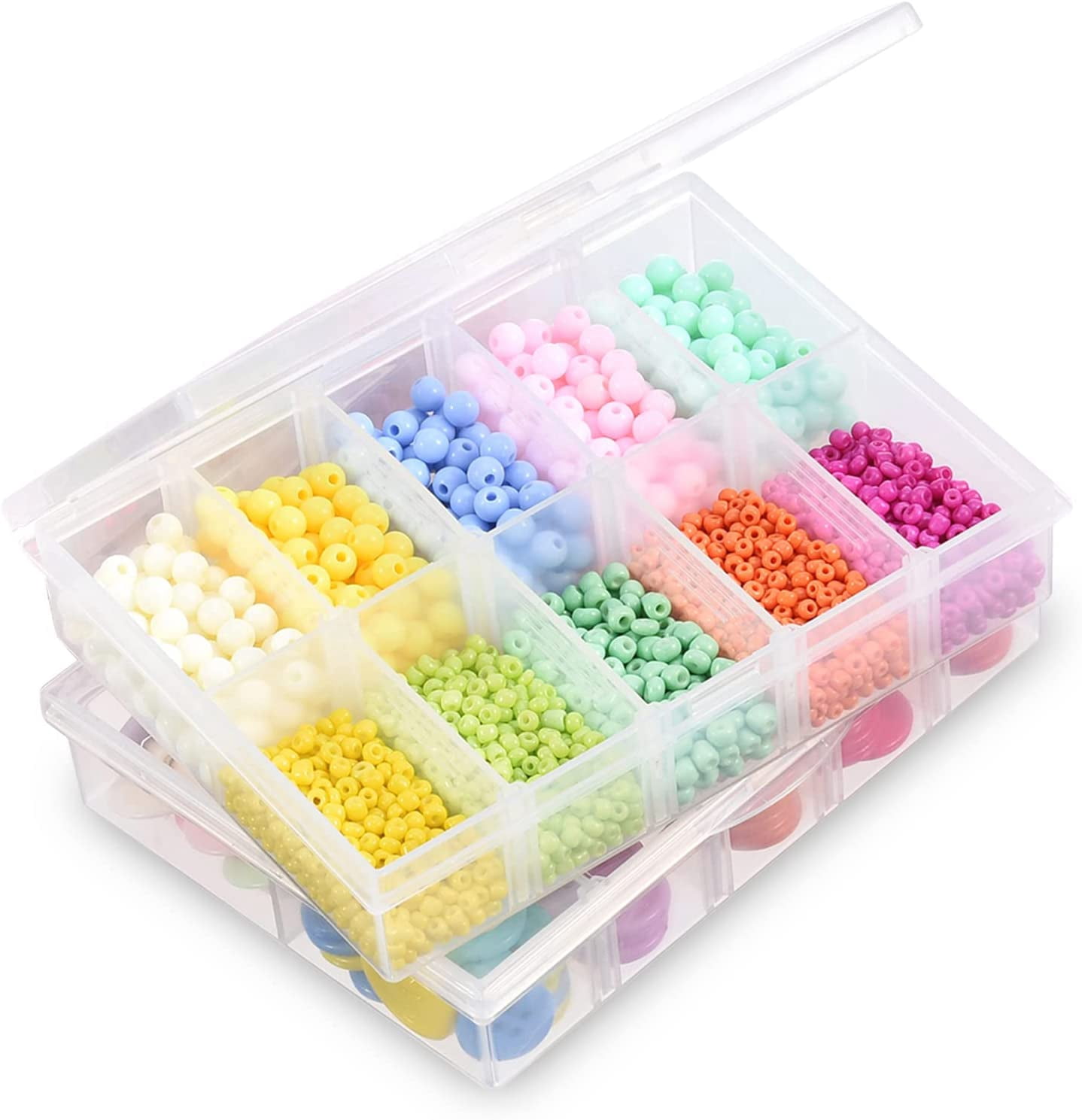 iBune 2 Pack 10 Grids Bead Storage Organizer Boxes Cases, Plastic ...