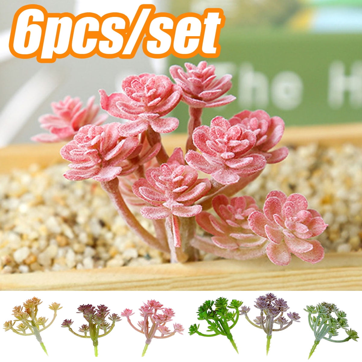 Happy date 6Packs Artificial Flocked Succulents Mini Fake Succulent ...