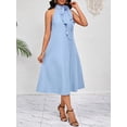 Blue Halter Neck Midi Dress With 3D Flower And Cascading Ruffle Detail ...