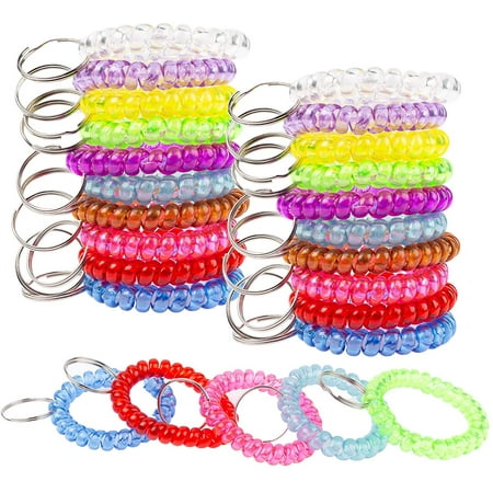 100 Pcs Colorful Flexible Spiral Wrist Coil Keychain Stretchable Coil ...