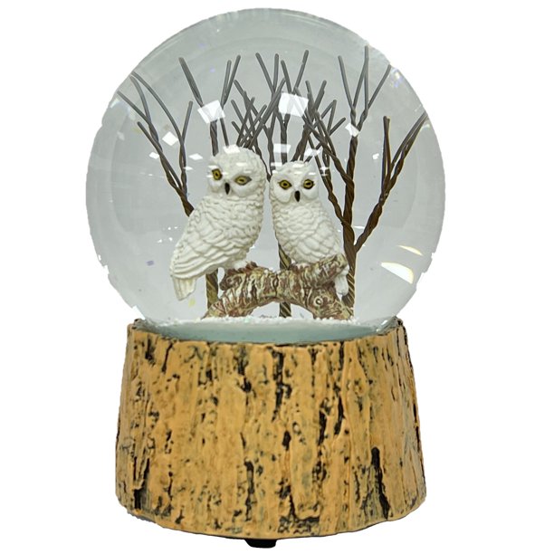 Ashfield & Harkness Snowy Owls Decorative Snow Globe with Wind Up Music ...