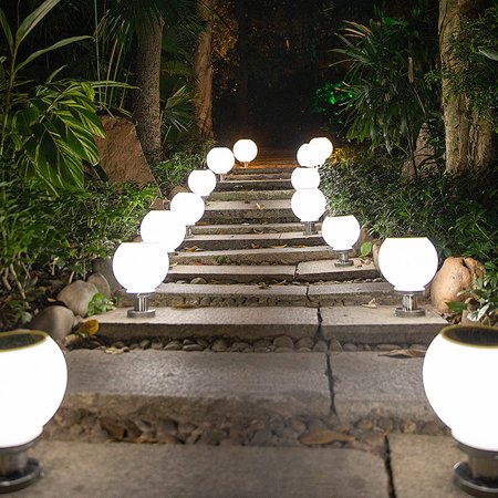 Round Column Light Stainless Steel Solar Powered Post Lamp Lawn Pathway ...