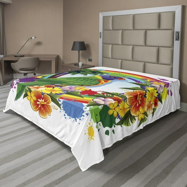 Parrot Flat Sheet, Animal Lorikeet in Rainbow Circle Palm Trees ...