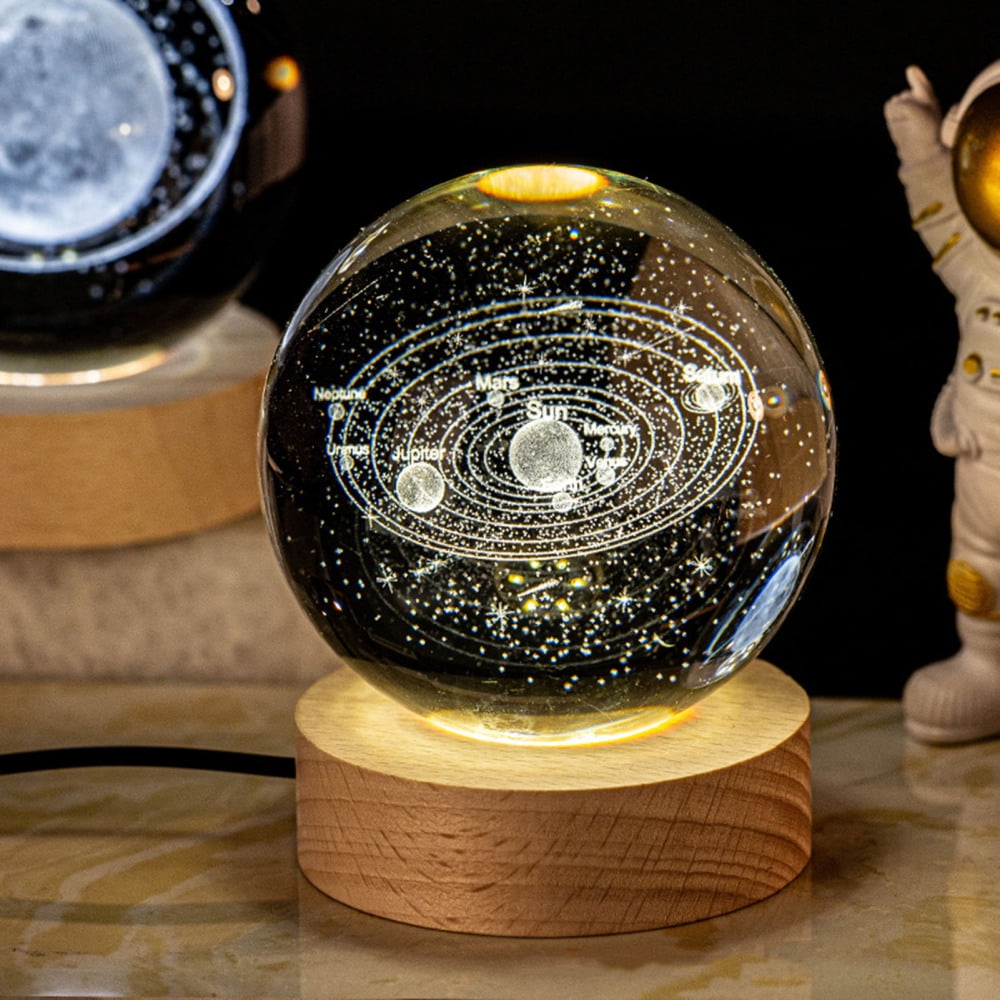 Luminous 3D Solar System Crystal Ball Stable Base Holographic Portable ...