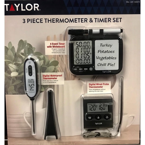 Taylor 3 Piece Set Digital Waterproof Thermometer & Digital Wired ...