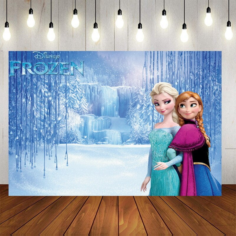 Fondo de foto de fiesta de Frozen, fondo colorido de dibujos animados, Anna, Elsa, Reina de la ...