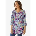 Woman Within Womens Plus Size Perfect Printed Three Quarter Sleeve V