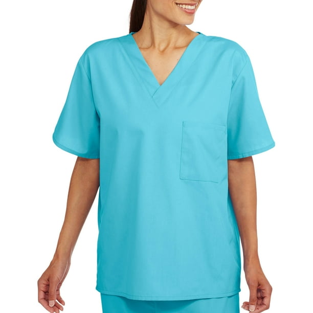 Unisex Short Sleeve V Neck Scrub Top with Pocket - Walmart.com ...