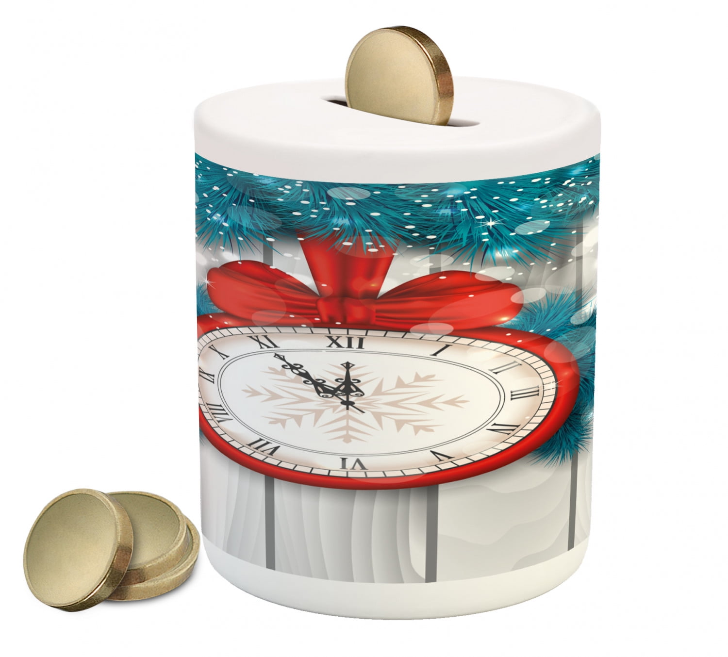 Clock Piggy Bank, New Year Celebration Midnight a Clock and Fir Pine ...