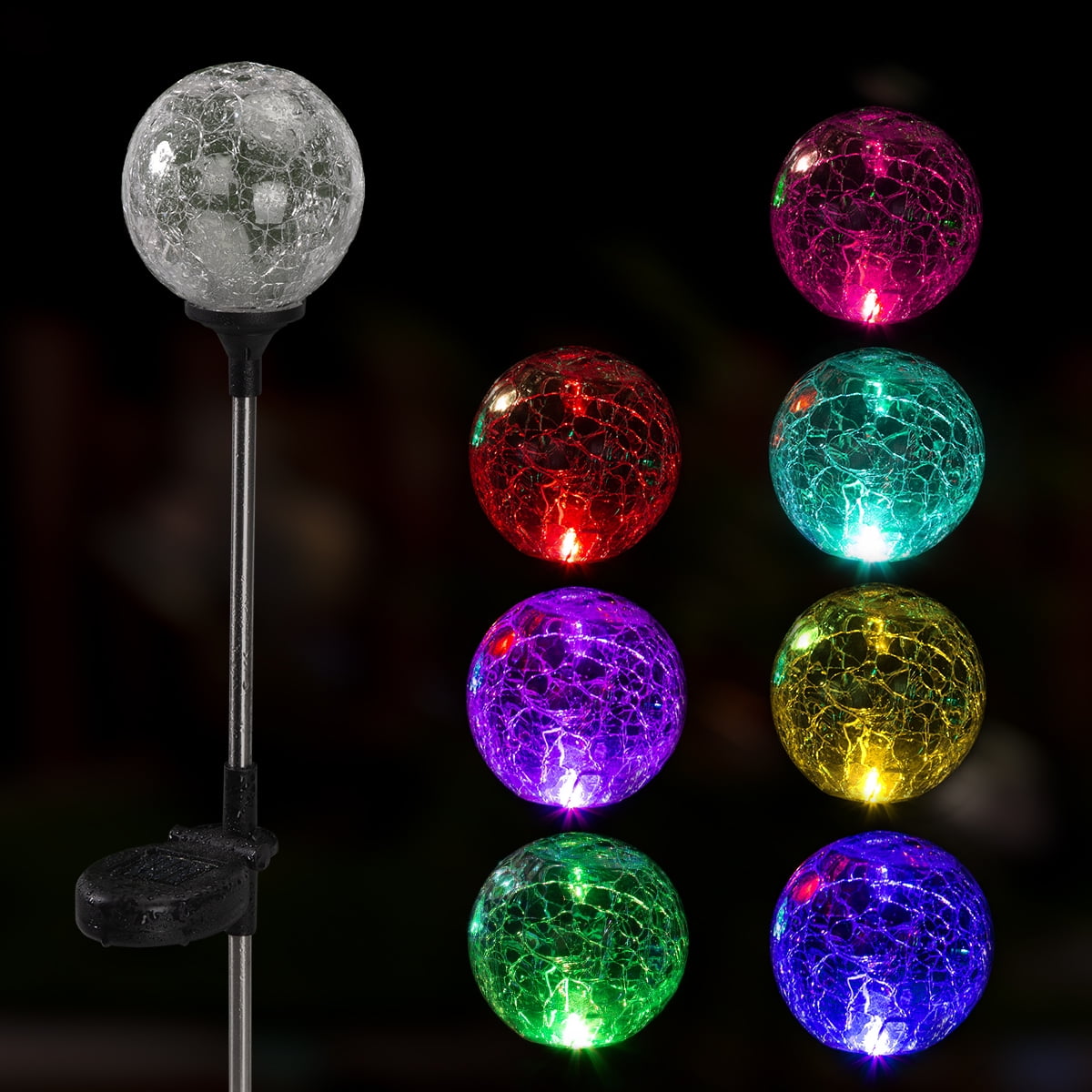 Solpex Solar Globe Lights Outdoor, Cracked Glass Ball Dual LED Garden ...