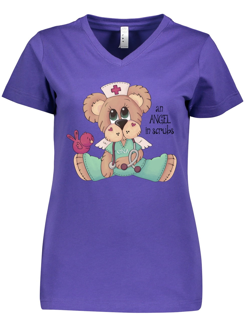 Inktastic CNA an Angel in Scrubs Teddy Bear Women's V-Neck T-Shirt ...