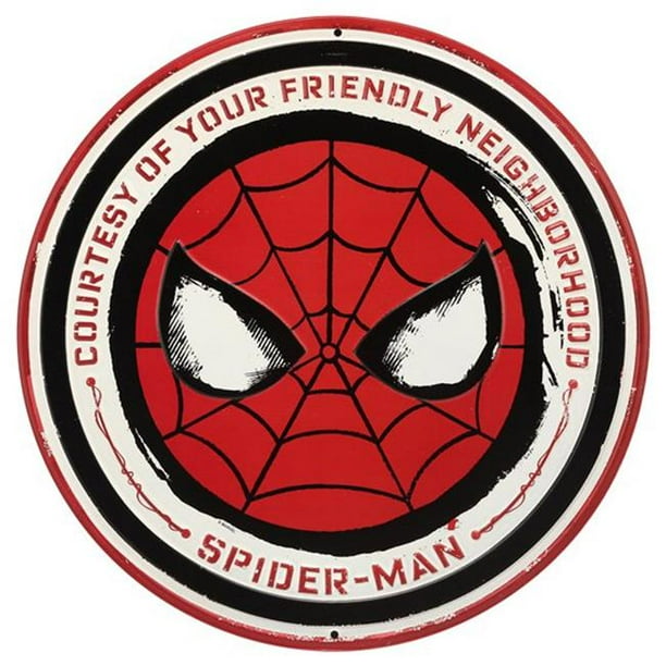 Marvel 90157965-S Neighborhood Spider-Man Mask Round Embossed Tin Sign ...