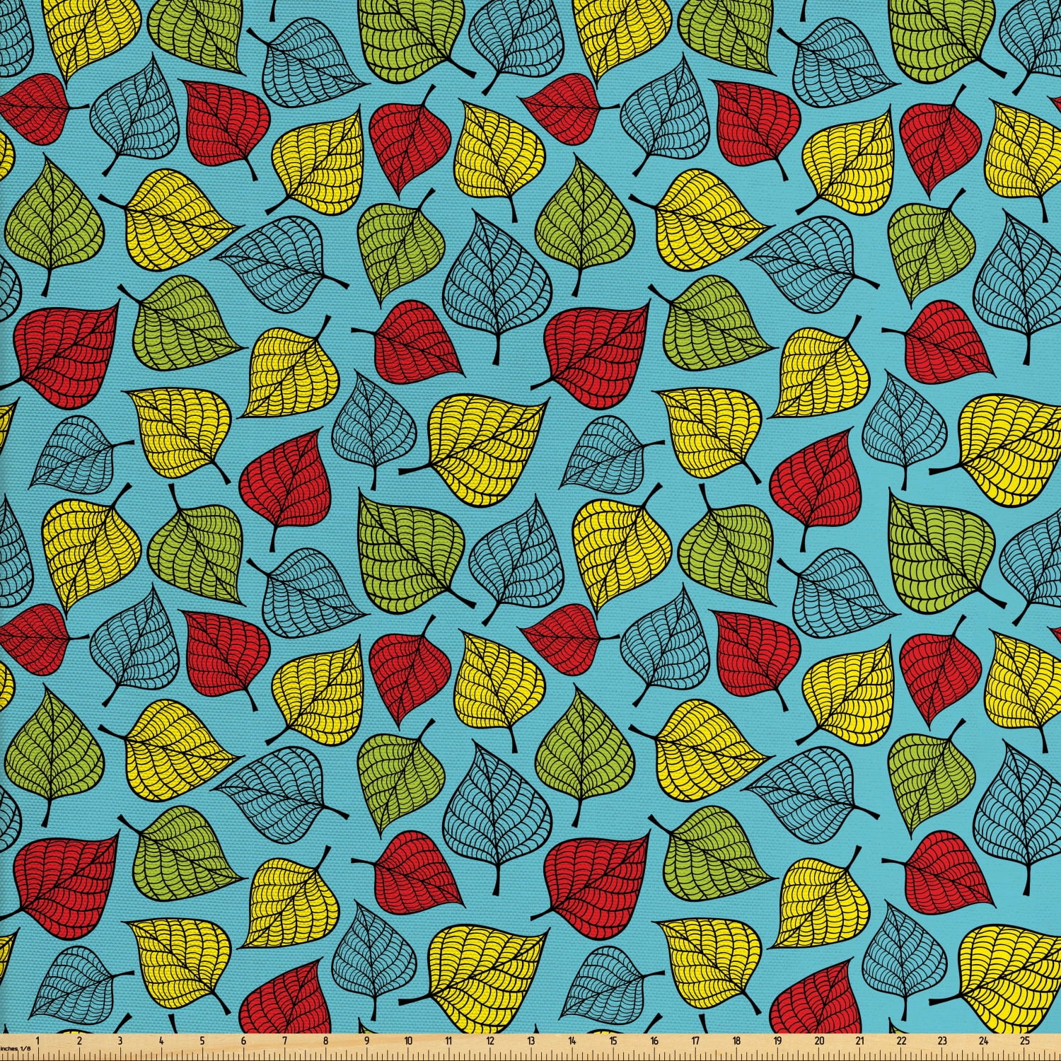 Nature Fabric by the Yard, Colorful Hand Drawn Falling Leaves Blue ...