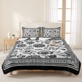 Black Flowers 3 Piece Quilt Bedding Set with 2 Pillow Shams, Floral ...