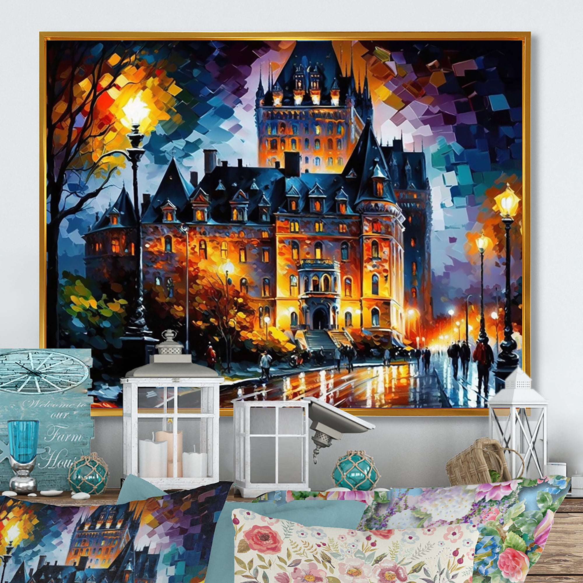 Click here for Designart City Quebec Framed Wall Art  Vibrant Nig... prices