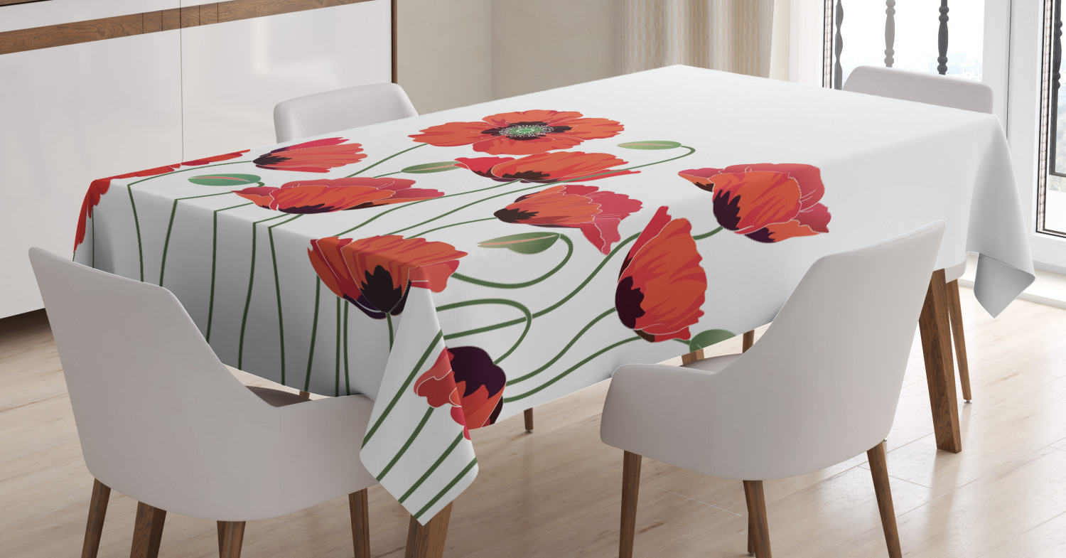 Floral Tablecloth, Bright Poppy Flowers in Garden Fresh Plants Idyllic ...